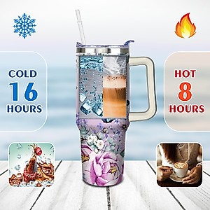 Thmasamwr Butterfly Tumbler With Lid, Straw and Handle - 40oz Stainless Steel Travel Coffee Mug Water Bottle - Gift Cup for Women and Girls