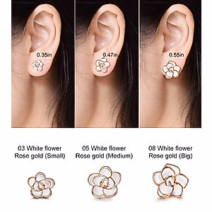 Flower Stud Earrings Hypoallergenic for Women - 18K Gold Plated Rose Earrings for Sensitive Ears, Nickel Free (Large White)