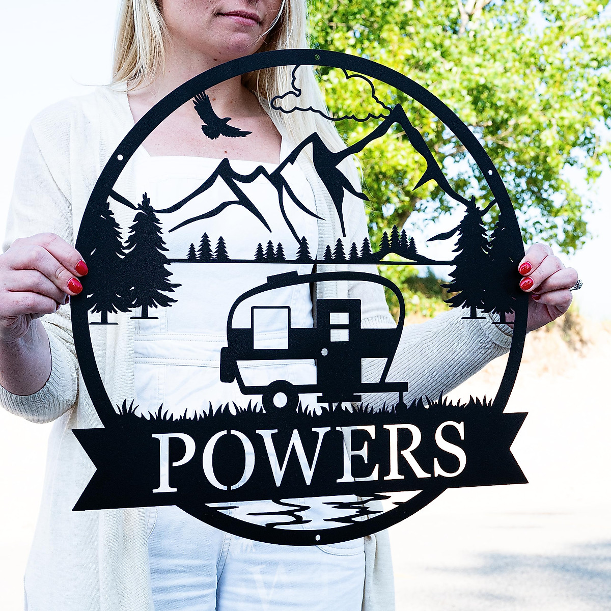 Personalized Retro Camper Outdoor Metal Sign | Camper Decor | Camping Gift | Happy Campers Sign | Custom Camping Name Wall Art | Airstream