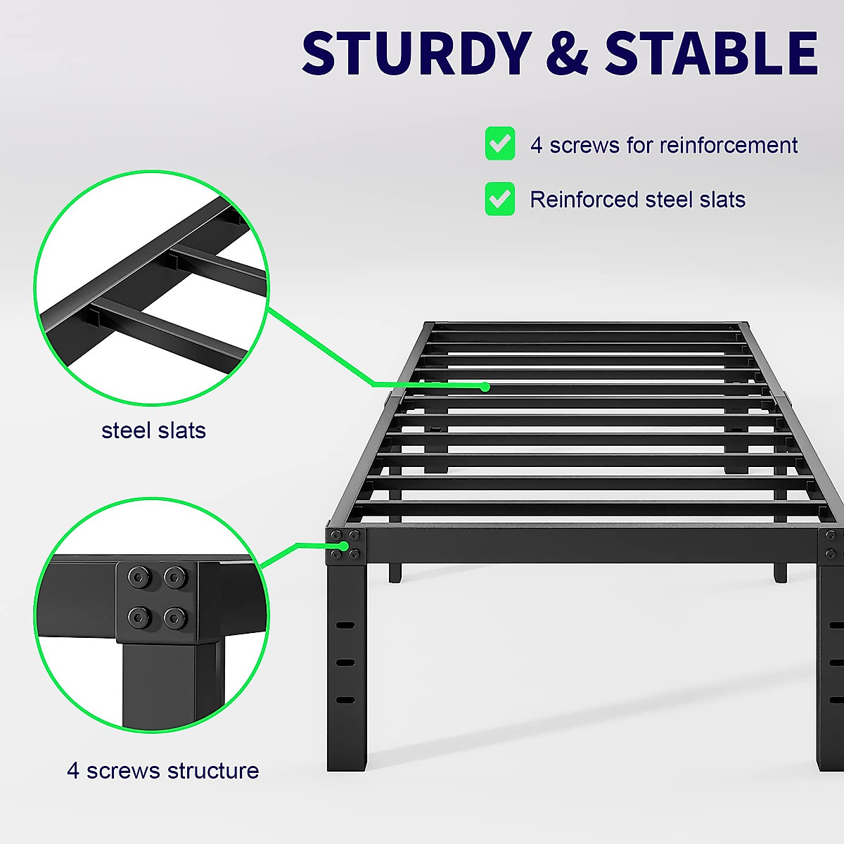 Neslime 14 Inch Twin Bed Frame No Box Spring Needed, Metal Platform Twin Size Bed Frame, Heavy Duty, Easy Assembly and Noise Free, Black