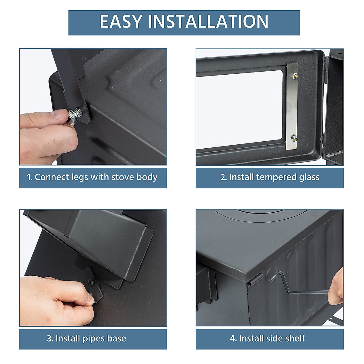 PMNY Wood Burning Stove, Hot Tent Stove Kit with Chimney Pipes, Side Racks and View Window, Multipurpose Camping Stove for Tent, Shelter, Heating and Cooking