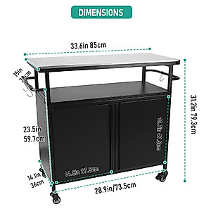 Karpevta Outdoor Grill Table,Grill Cart Large Storage Space Outdoor Kitchen Island Stainless Steel Countertop,Outdoor Grill Cart with Storage Cabinet for BBQ, Patio, Backyard,RV Trip
