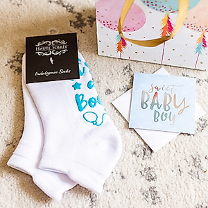 Haute Soirée Labor and Delivery Socks - Funny Push Gift for New Mom to Be (It's A Boy) One Size