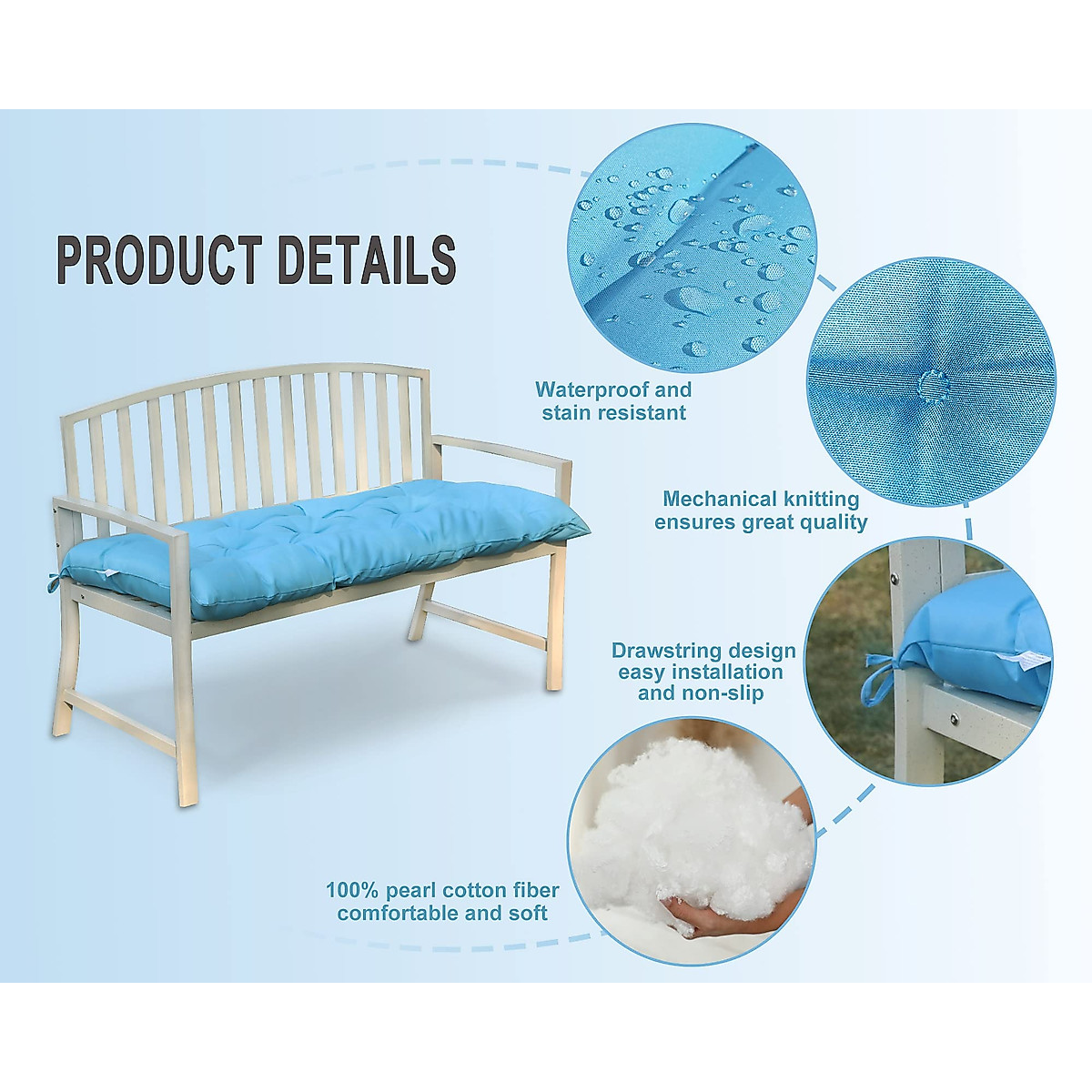 COSNUOSA Outdoor Bench Cushion Waterproof Outdoor Loveseat Cushions Swing Cushions Bench Cushions for Indoor Furniture Sky Blue 60x20 Inches