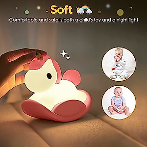 GZOKMOG Night Light for Kids, Touch Control Dimmable Baby Light, Cute Silicone Stress Relief Lamp for Kids, Gift for Girls and Boys (Pink)