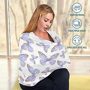 Nursing Cover Breastfeeding Scarf Purple Butterflies- Baby Car Seat Covers, Stroller Cover, Carseat Canopy(6te0j)