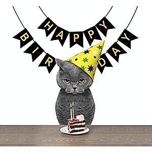 Large Happy Birthday Banner 6.3&7.8 inches Happy Birthday Bunting Banner with Shiny Gold Letters Black & Gold Birthday Party Decorations for Any Ages's Party Supplies with 13 Cards, a Ribbon