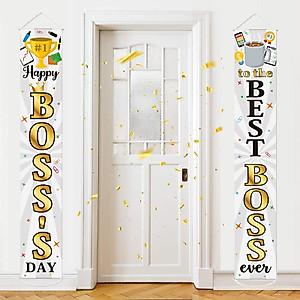 CiyvoLyeen Boss's Day Banner Happy Boss's Day Porch Signs Home Front Door Hanging Decor Boss Party Supplies Boss Day Party Decor