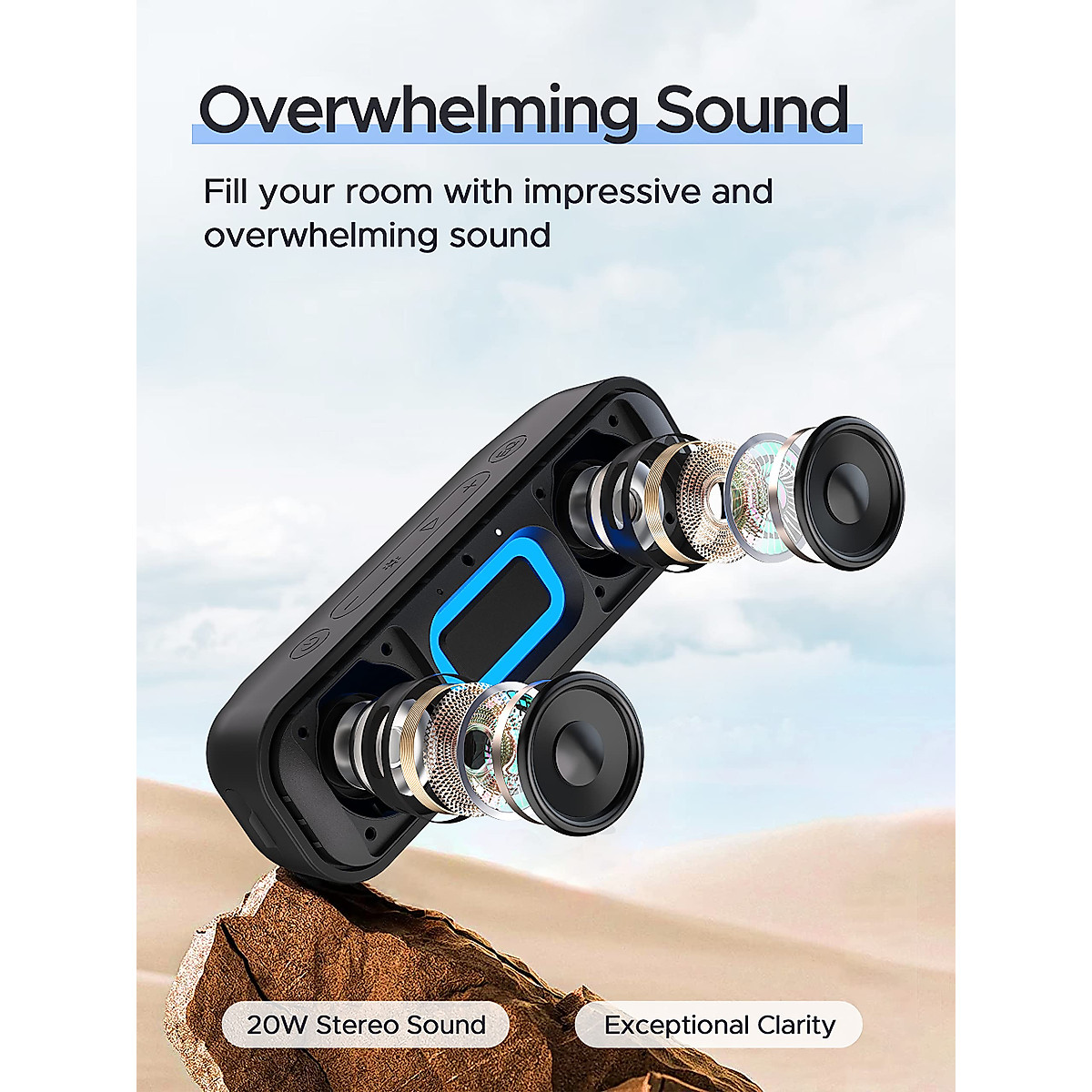 Maoifaec 20W Wireless Bluetooth Speaker, Portable Bluetooth Speaker 5.0 with 24H Playtime, Multi-Color LED Lights, IPX7 Waterproof Bluetooth Speaker for Party, Shower, Outdoor, Travel