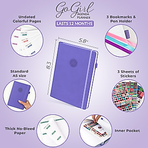 GoGirl Planner Agenda – Colorful Undated Monthly & Weekly Organizer for Women, Journal for Time Management & Productivity (Lavender)