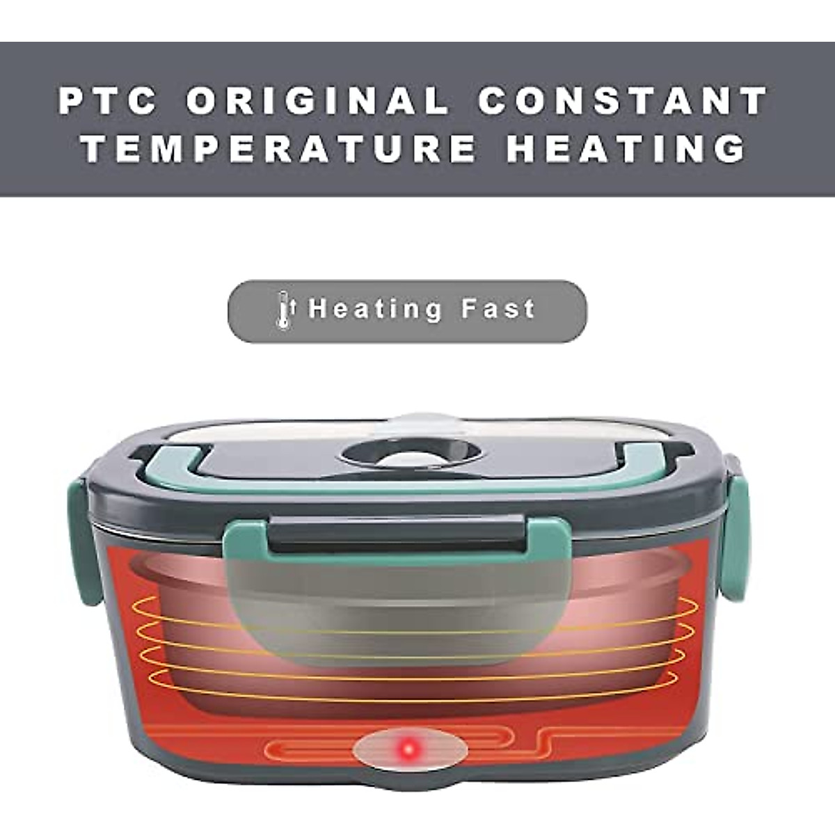 Electric Lunch Box, Electric Lunch Box Food Heater, 12V 24V 110V 3 in 1 Portable Food Warmer Heater for Car/Truck/Home with 1.5L Removable 304 Stainless Steel Container Fork/Spoon and Carry Bag