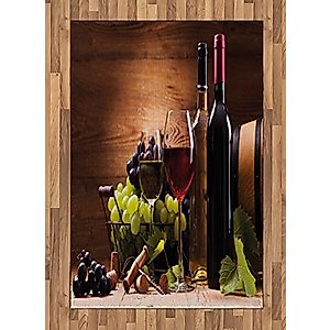 Ambesonne Wine Area Rug, Glasses of Red and White Drink Served Grapes French Gourmet Tasting, Flat Woven Accent Rug for Living Room Bedroom Dining Room, 4' X 5.7', Brown Ruby