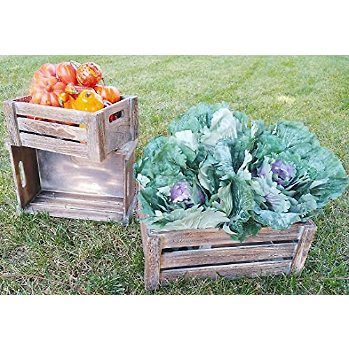 Admired By Nature Wooden Crates Storage Container, Rustic Light Brown Set of 3, Farmhouse Style Decorative Baskets for Home Decor, Rustic Decor, Nesting Stackable Organizers, Distressed Wood Crates
