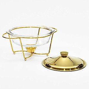 JYHCD Glass Chafing Dish Buffet Set, with Stainless Steel Lid and Holder, Round Food Warming Tray, for Buffet, Wedding, Parties, Banquet, Catering Events,Silver,2L