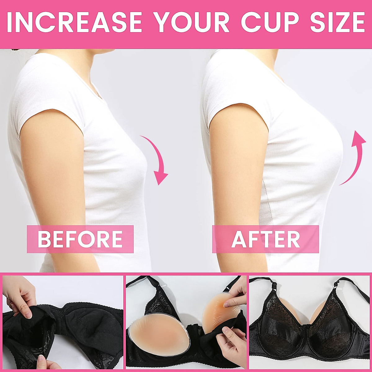 Vollence Silicone Gel Bra Inserts Breast Enhancer Bra Inserts Push Up Bra Pads Inserts Breast forms for Bikini Swimsuit