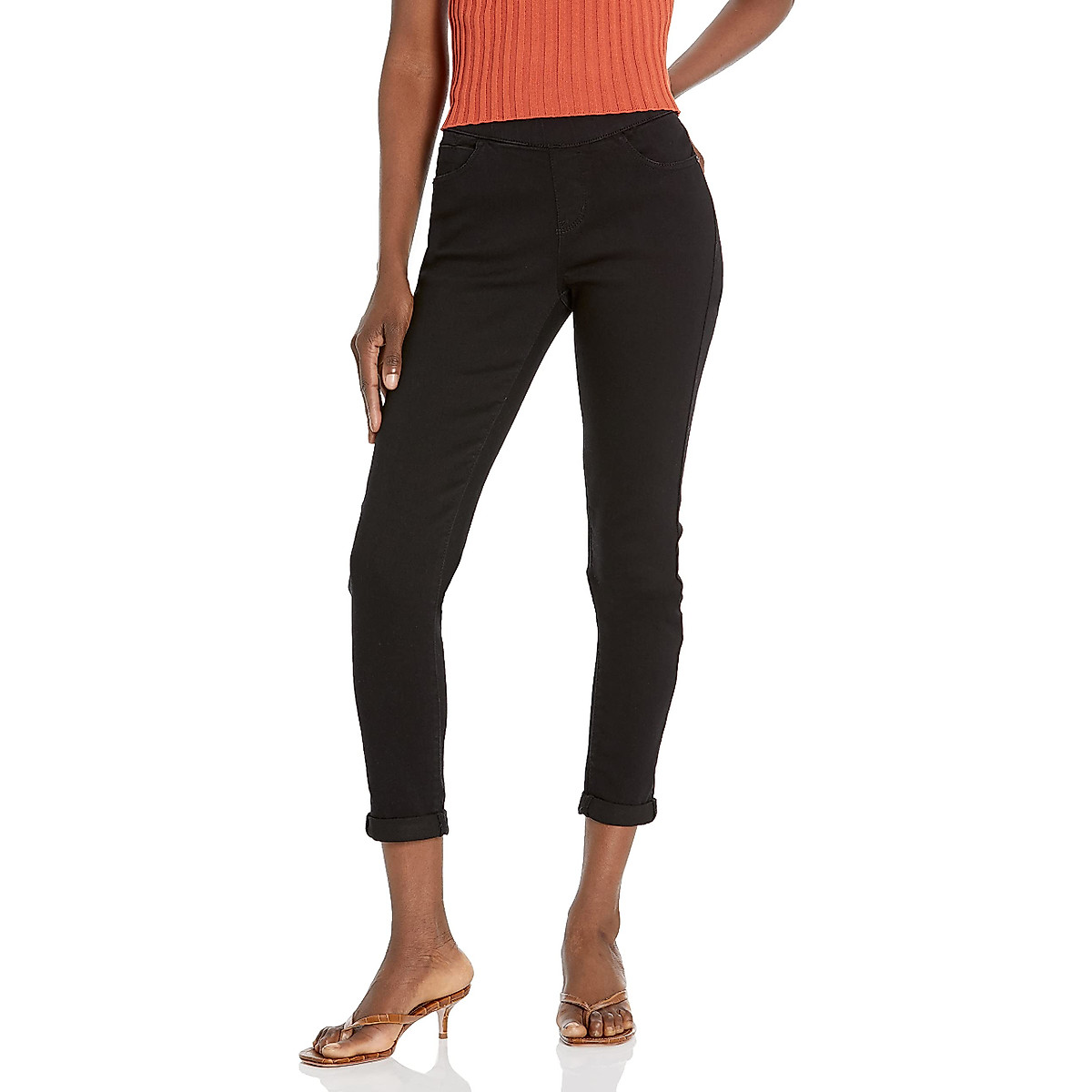 WallFlower Women's Pull On Denim Cropped High-Rise Insta Soft Juniors Jeans, Noir Ankle, 13