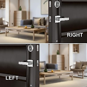 Brightify Satin Nickel Front Door Handle, Satin Nickel Door Handle with Door Lever, Modern Front Door Handle Set, Adjustable Deadbolt Lock Set with Single Cylinder, Reversible for Right&Left