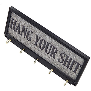 Hang Your Shit Funny Rustic Farmhouse Wall Key Rack Holder Hanger Hooks Entryway Jewelry Organization Housewarming New Home Gift Print in Primitive Frame