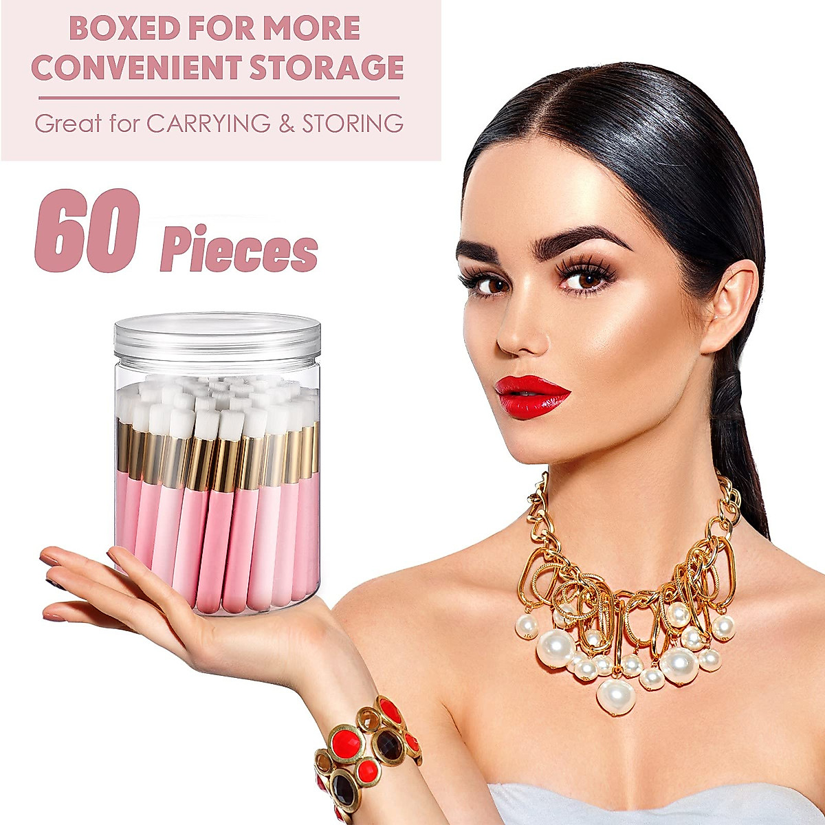 Patelai 60 Pieces Lash Shampoo Brushes with Container, Eyelash Extension Cleansing Brush Nose Pore Cleaning Tool Peel off Blackhead Removing Tool Cosmetic Lash Cleanser Facial Cleansing(Pink)