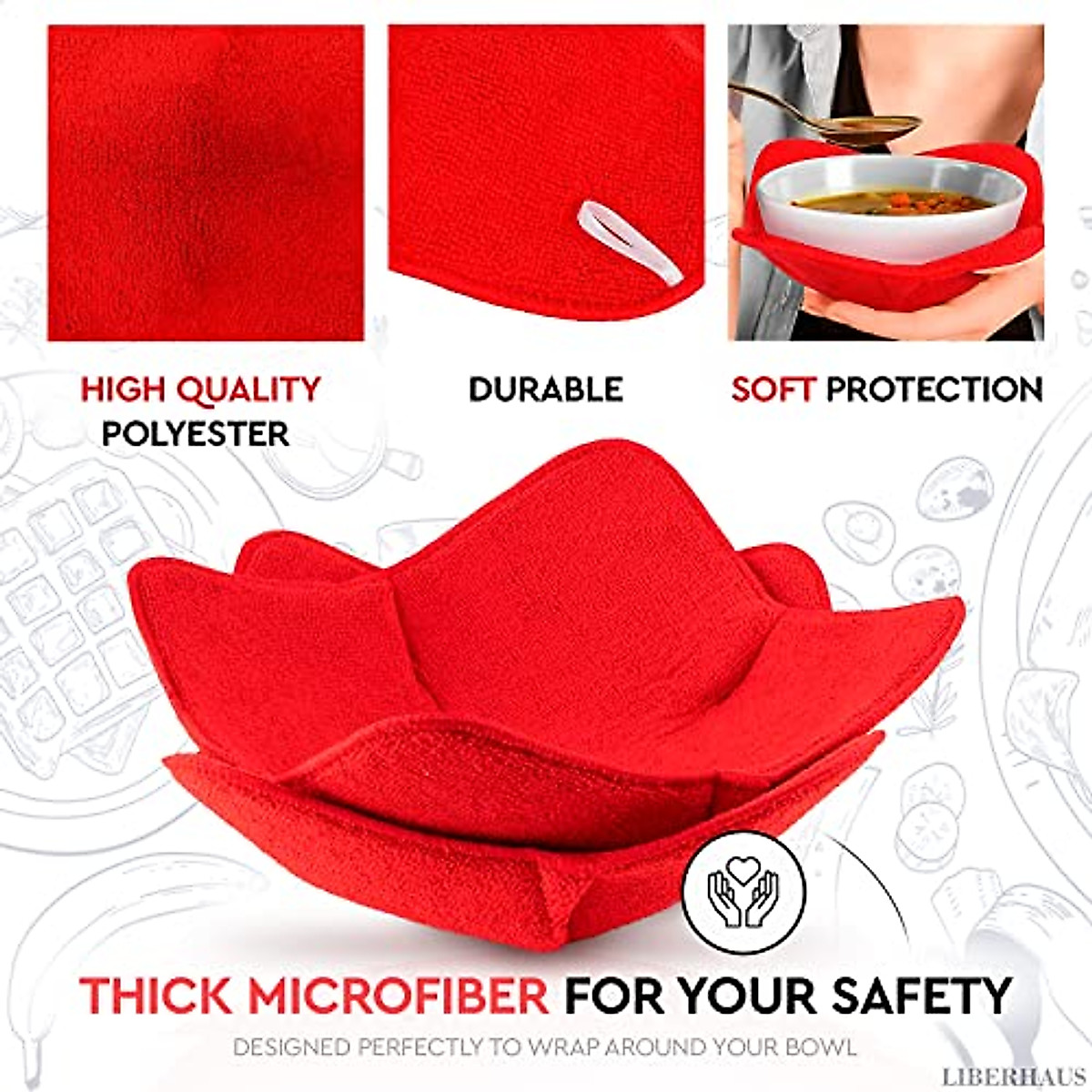 Small Microwave Bowl Huggers - Polyester Bowl Holders For Hot Food Hot Plate Holder Microwave Bowl Cozy Huggers - Heat Resistant Plate Hot Pads Microwave Hand Warmers Reusable Kitchen Gadget liberhaus