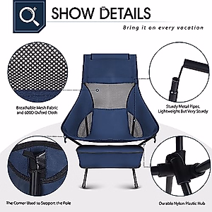 Restland Portable Folding Camping Chairs, Lightweight Collapsible Camping Chairs for Adults, Comfortable High Back Chairs for Outdoor Hiking, Backpacking, Fishing or Picnic