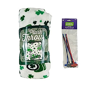 St. Patrick's Day Throw Blanket: Decorative Truck Full of Luck with Shamrock Clovers on Distressed Background Cozy Fuzzy Fleece Decorative Accent for Couch Sofa Chair Bed or Dorm (Irish Go Lucky)