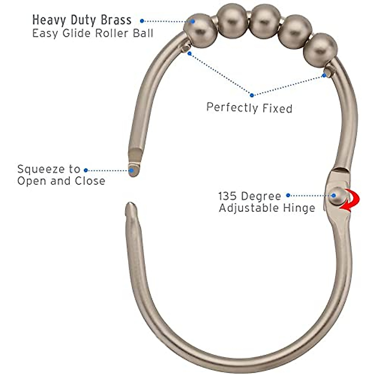 Amazer Shower Curtain Rings, Shower Curtain Hooks Rust-Resistant Shower Curtain Rings Hooks for Bathroom Shower Rod Curtains, Matte Nickel, Set of 12