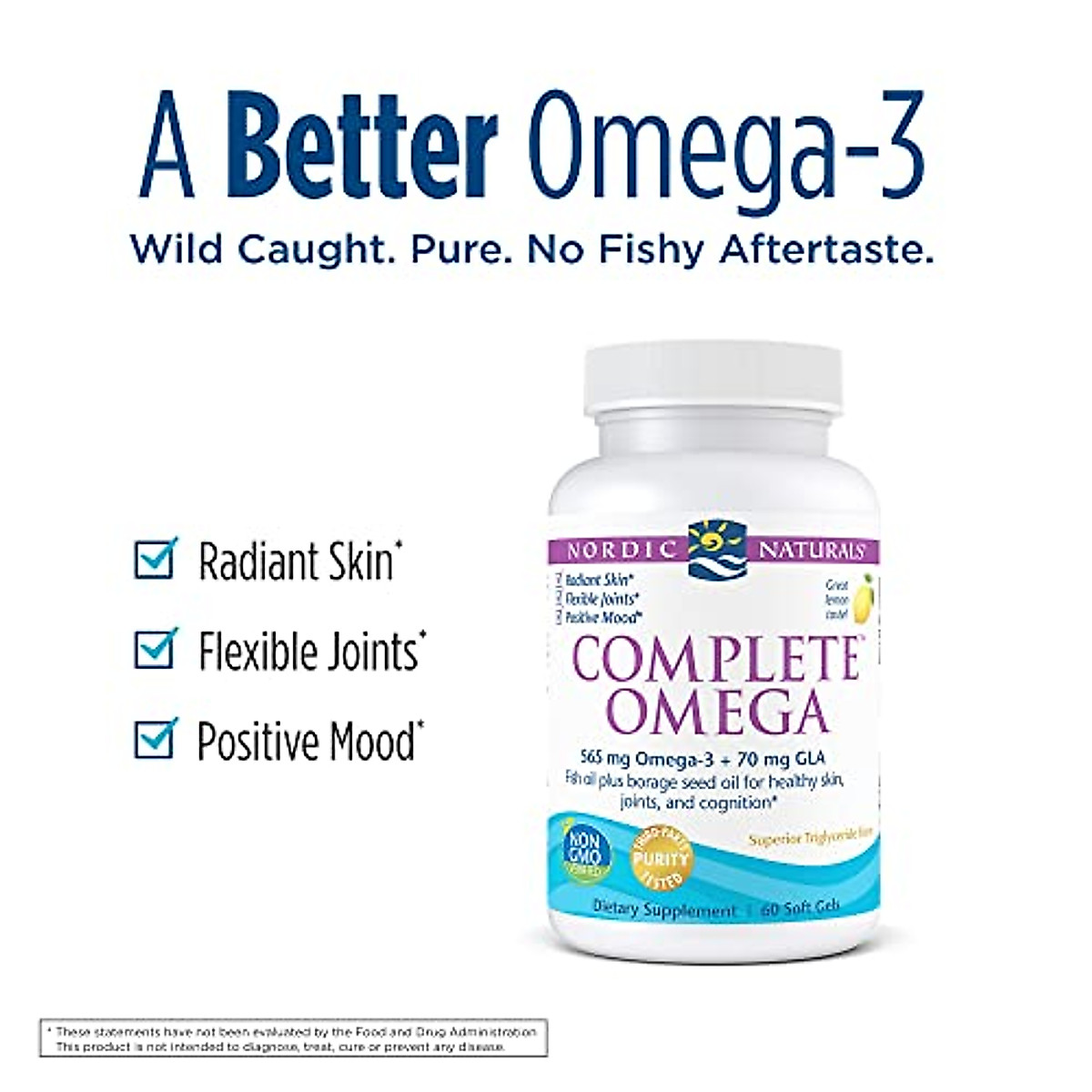 Nordic Naturals Complete Omega, Lemon Flavor - 60 Soft Gels - 565 mg Omega-3 - EPA & DHA with Added GLA - Healthy Skin & Joints, Cognition, Positive Mood - Non-GMO - 30 Servings
