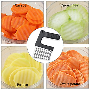 Crinkle Cutter for Veggies, JJOO Stainless Steel Crinkle Cut Knife for Potato Cucumber Carrot Fruit, French Fry Potato Slicer (Black, Dishwasher Safe)