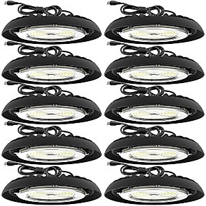 Sunco 10 Pack UFO LED High Bay Light, Plug & Play Lighting for Warehouse, 5000K Daylight, 200W, Power Cord Included, 28000 LM, 120VAC, IP65 Waterproof Shatterproof Fixture - UL Listed