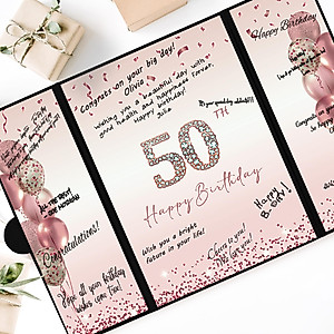 DARUNAXY Rose Gold 50th Birthday Party Decorations for Women, Happy 50th Birthday Alternative Signature Guest Book Black Pink 50 Birthday Signing Card Board Party Supplies Cheers to 50 Years Old Gift