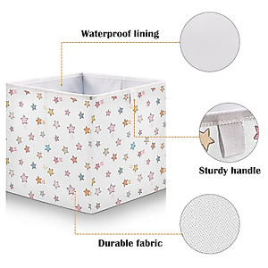 Kigai Pastel Star Cube Storage Bins - 11x11x11 in Large Foldable Cubes Organizer Storage Basket for Home Office, Nursery, Shelf, Closet