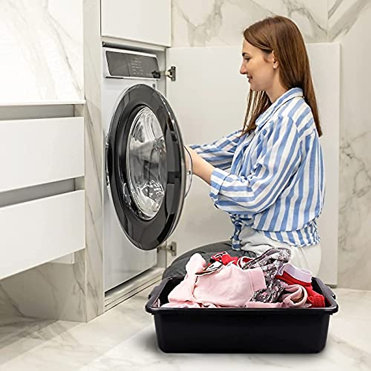 Buyitt 4-Pack 24 L Commercial Bus Box, Plastic Utility Bus Tubs, Black