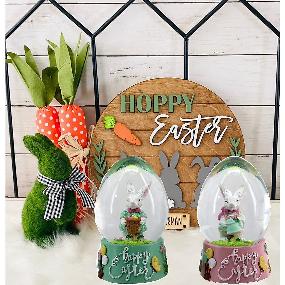Aobaks S/2 Easter Bunny Snow Globe Decorations, Easter Rabbit Decor, Rabbit Decor, Easter Bunny Figurine, Spring Decoration, conejos de Pascua Home Decor