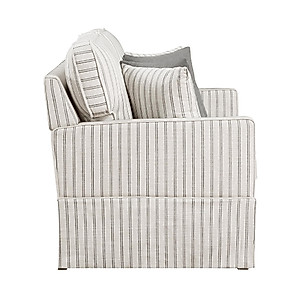 Lexicon Modern Sofa Couch for Living Room Sofas with Solid Wood Frame, Square Arm and 4 Accent Pillows, Small Couch for Bedroom/Living Room/Office/Apartment, 2 Seater Couch, White with Stripe