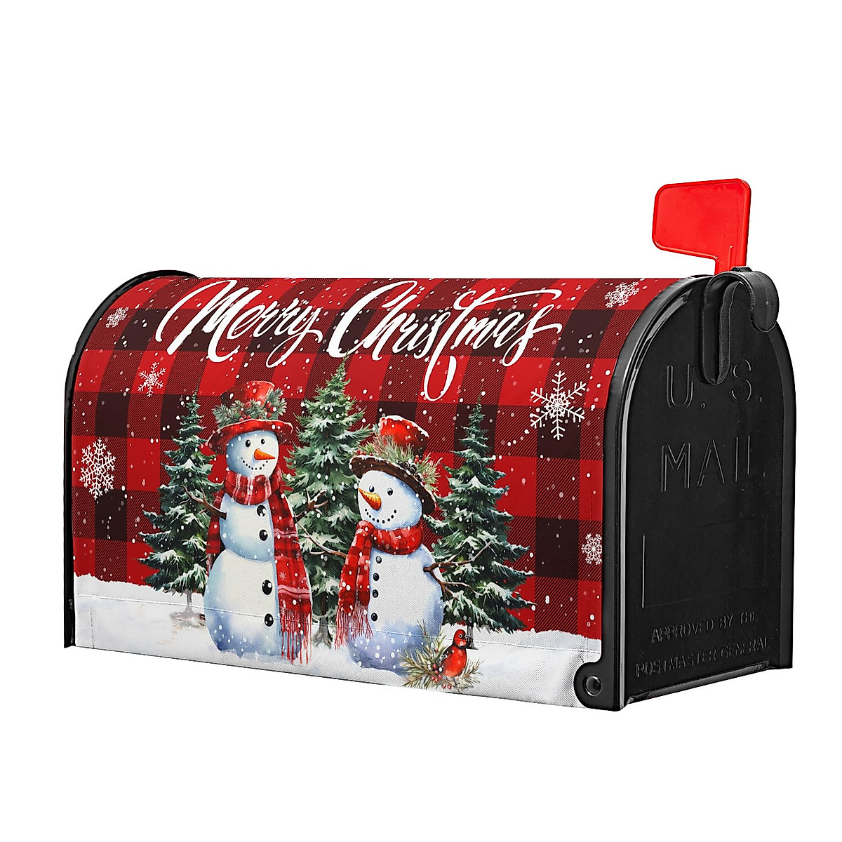 Merry Christmas Mailbox Covers Magnetic Winter Xmas Red Buffalo Plaid Snowman Mailbox Cover Standard Size 18 X 21 Holiday Mailbox Wrap Post Letter Box Cover Decorative for Home Outdoor Garden