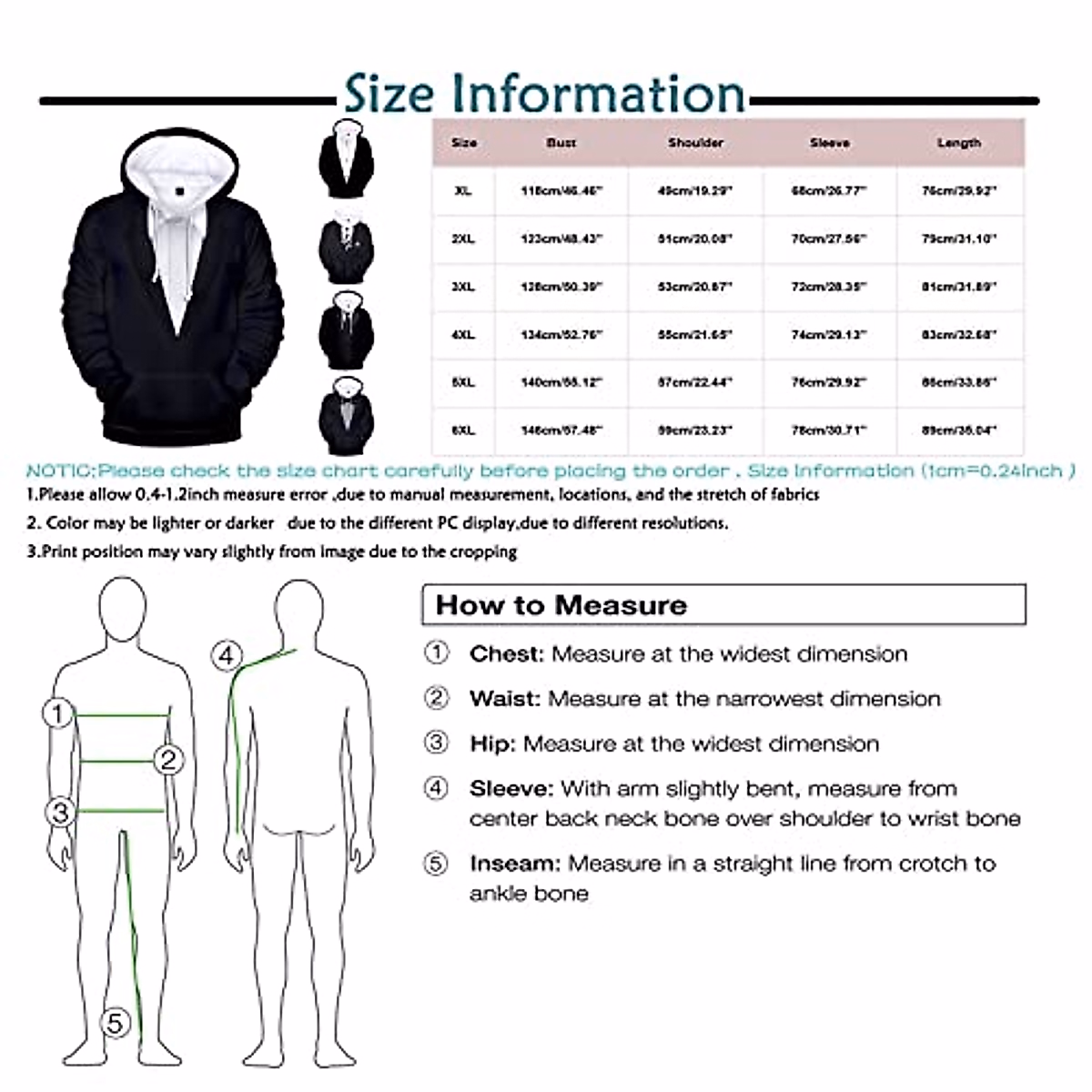 RTRDE Hooded Sweatshirt Men, Mens Hoodies Lightweight Hoodies For Men Sudaderas Para Parejas De Novios Unisex Men's Novelty Hoodies 3D Print Graphics Hoody Pullover Sweatshirts Blank (6XL, Black)