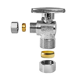 GUOFIS 5 Pack Angle Stop Valve,1/4 Turn Water Shut Off Valves,1/2" Nominal (5/8" OD) Compression Inlet x 3/8" OD Compression Outlet Shut-off Valve for Bathroom Toilet Kitchen Shower Plumbing