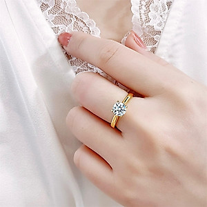 MRENITE 1ct Solitaire Round Moissanite Engagement Ring Solid 10K/14K/18K Yellow Gold Round Cut Moissanite Ring(D Color VVS1 Clarity)