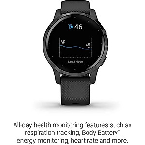 Garmin Vivoactive 4, GPS Smartwatch, Features Music, Body Energy Monitoring, Animated Workouts, Pulse Ox Sensors and More, Black & Bundled with Swanky Cables Cleaning Kit