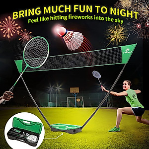 E-jetSport Portable Badminton Net Set with Storage Base, Rackets Lightning Shuttlecocks Combo Set for Family & Kids, Easy Setup for Backyard Training, Beach, Park, Picnic Games, Green,EOB375402021