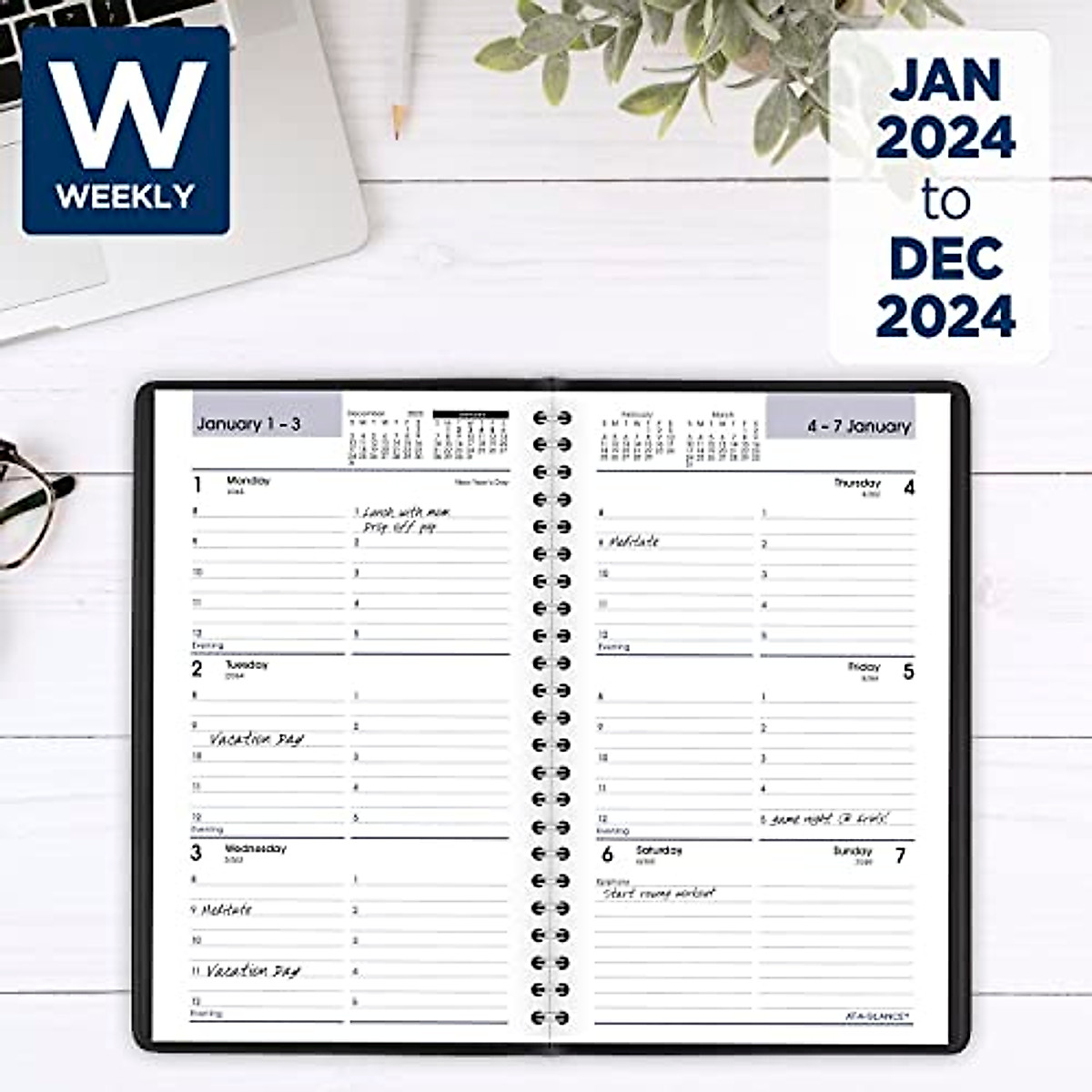 AT-A-GLANCE 2024 Weekly Appointment Book & Planner, DayMinder, 5" x 8", Small, Spiral Bound, Black (G2000024)