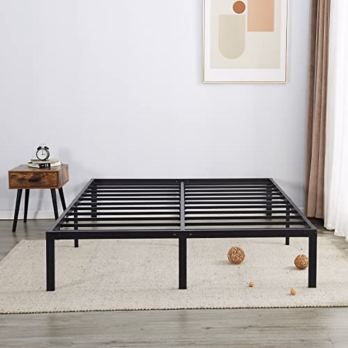 AMOBRO Full Size Bed Frame Metal 14 Inch Platform Base with Storage Heavy Duty with Steel Slats Easy Assembly Noise Free No Need Box Spring Non-Slip,Black