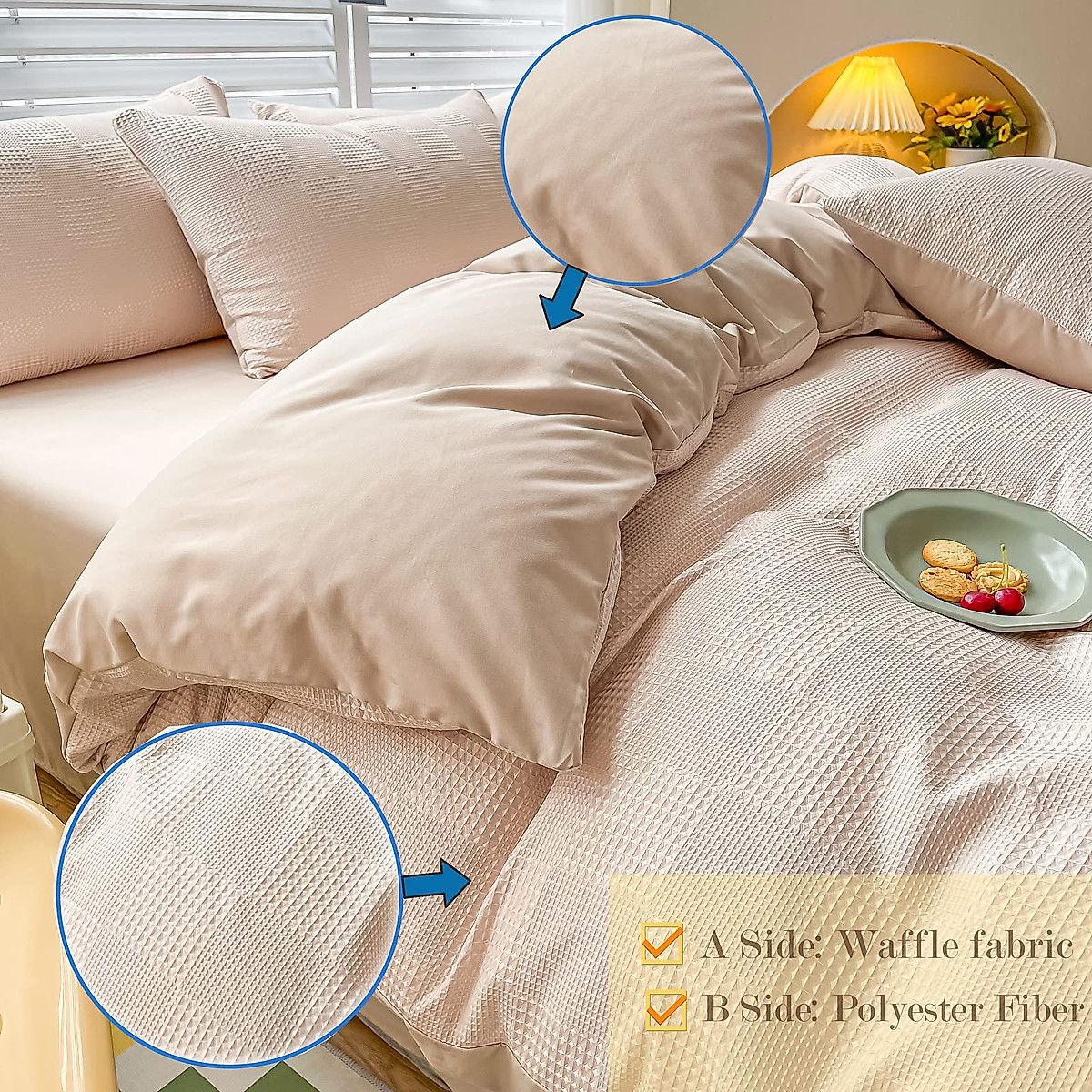 Beyeutao Brown Waffle Duvet Cover Ultra Soft Washable Queen Duvet Cover Comforter Textured 3 Piece Bedding Set with Duvet Cover Pillowcases Zipper Closure.