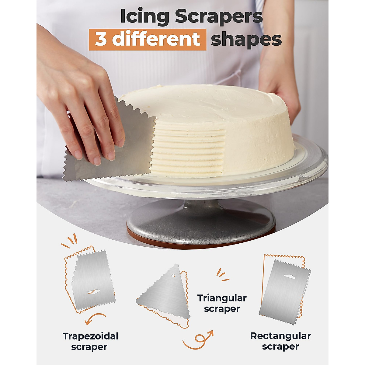 Kootek 12 Inch Cake Turntable Cake Decorating Kit Supplies, 7 Pcs Baking Supplies Aluminium Alloy Revolving Cake Decorating Stand, with 3 Icing Smoother, Icing Spatula, Silicone Spatula, Cake Cutter