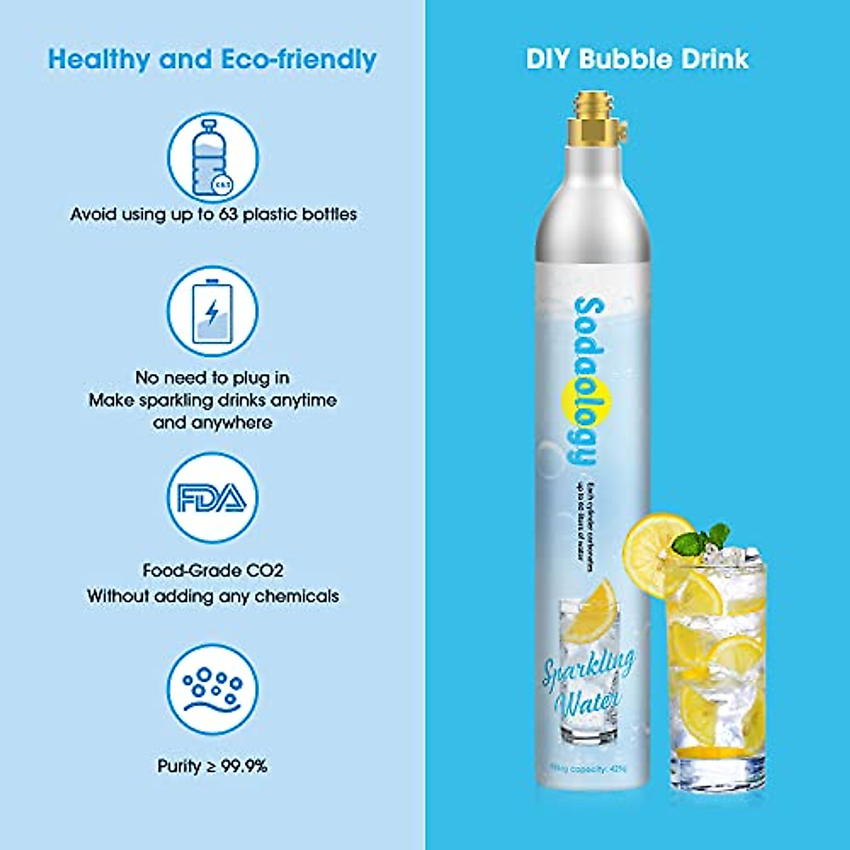 Sodaology 60L Co2 Carbonator Compatible with Sodastream Appliances,14.5oz, Set of 1