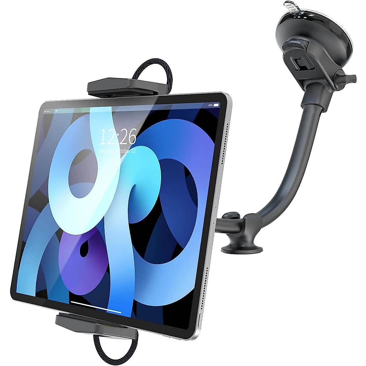OQTIQ Tablet Holder for Car Dashboard Windshield Car Tablet Mount for Truck Strong Suction Cup Flexible Gooseneck Compatible with iPad Pro, Air, Mini, Galaxy, Fire, 4.7-13" Tablets, and 4-7" Phones