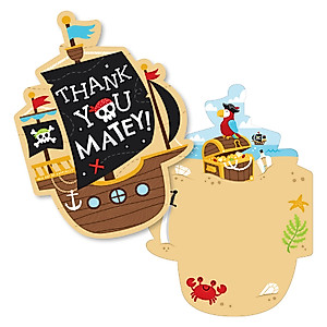 Big Dot of Happiness Pirate Ship Adventures - Shaped Thank You Cards - Skull Birthday Party Thank You Note Cards with Envelopes - Set of 12
