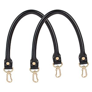 AUEAR, Leather Replacement Handles Purses Straps Black Handbag Strap with Gold Lobster Buckles for Small Handmade Straw Bag (15.7 Inches, Style A, 2 Pack)