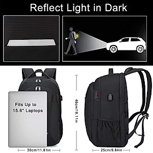 XQXA Backpack for Men,Travel Laptop Backpack with USB Charging/Headphone Port,Durable Water Resistant College School Backpack Laptop Bag for Women Fits 15.6 Inch Computer and Notebook,Black